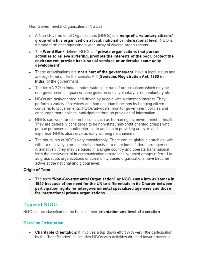 Types of Ngos: Based On Orientation | PDF | Non Governmental ...