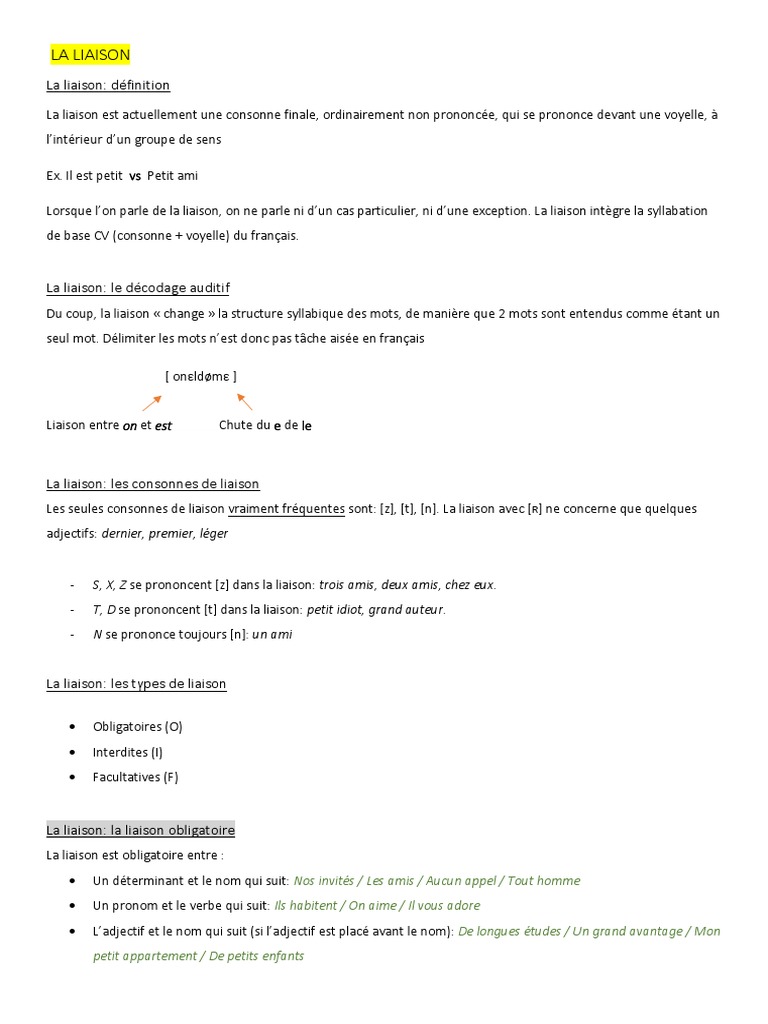 La Liaison | PDF | Adverbe | Lexicologie