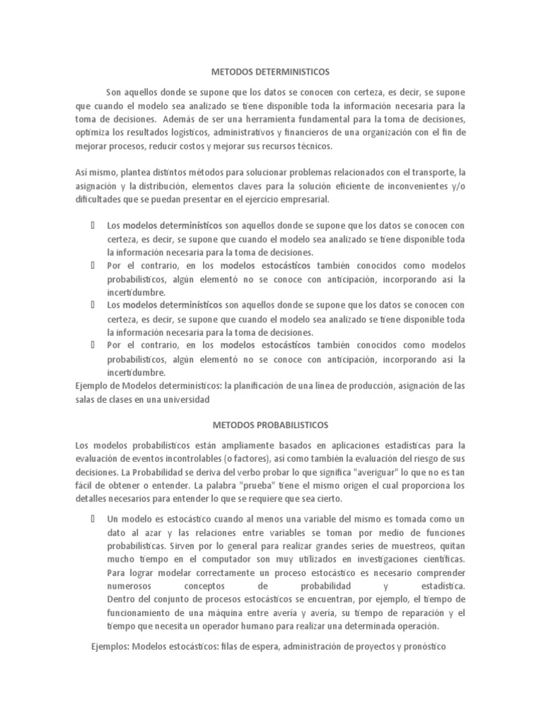 Métodos Determinísticos en Decisiones Empresariales | PDF ...