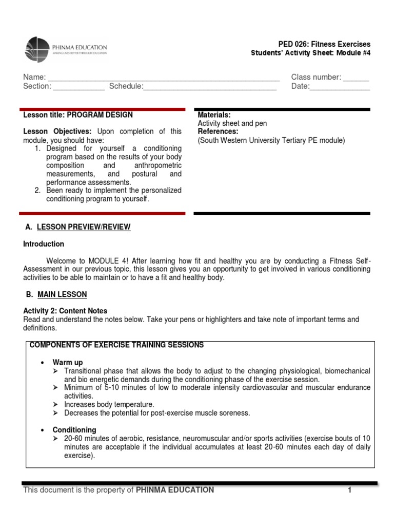 Ped 026 Sas Lesson 4 | PDF | Strength Training | Flexibility (Anatomy)