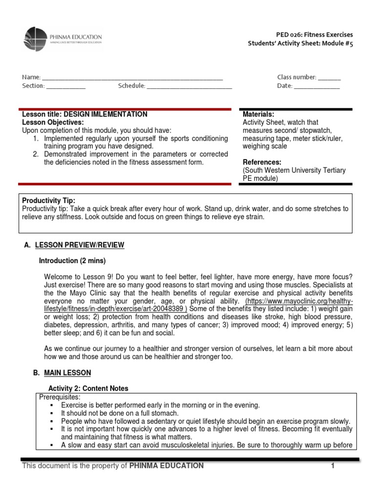 Ped 026 Sas Lesson 5 Pdf Physical Fitness Medicine