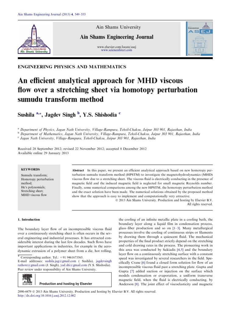 An Efficient Analytical Approach For Mhd Viscous Flow Ove 2013 Ain Shams Eng Pdf Nonlinear
