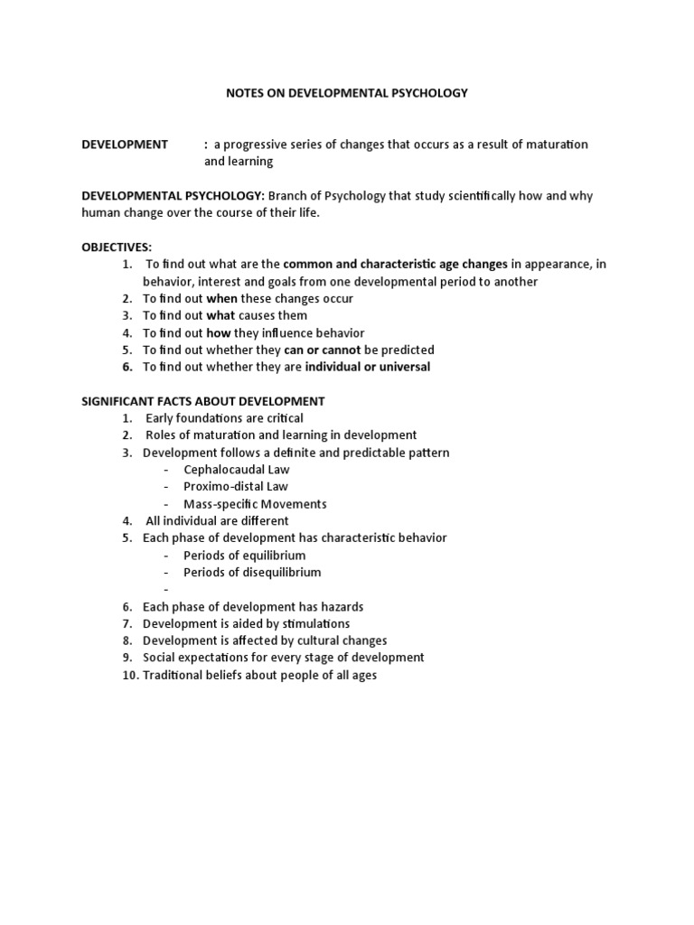 Notes On Developmental Psychology | PDF | Developmental Psychology ...