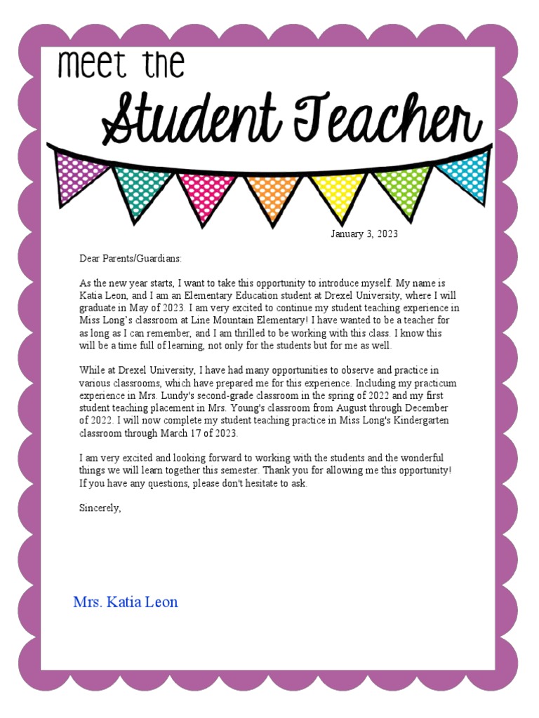 Student Teacher Introduction To Parents | PDF