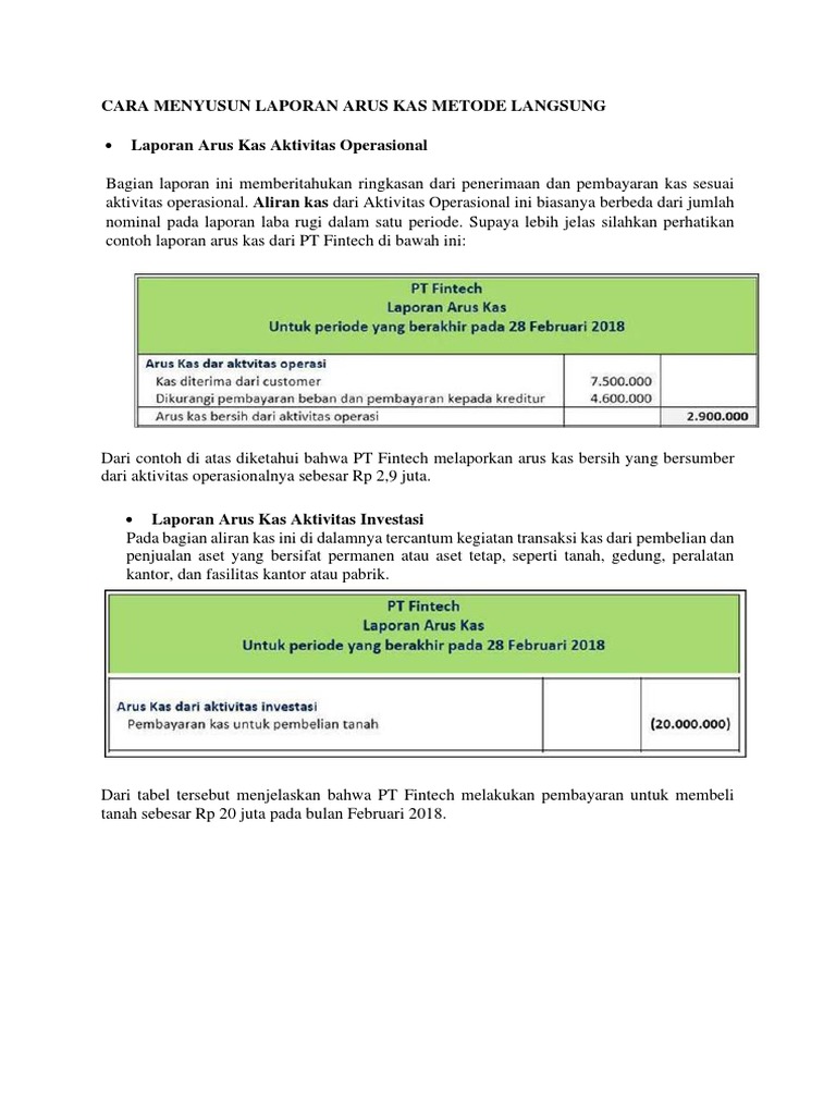 Cara Menyusun Laporan Arus Kas Metode Langsung | PDF