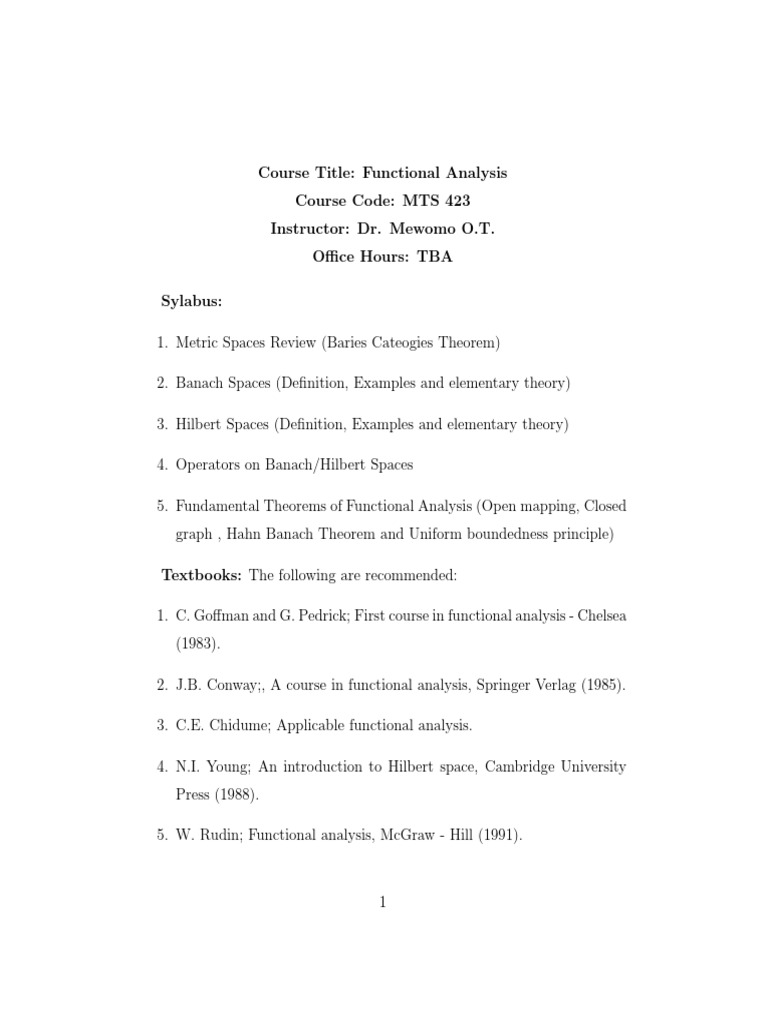 MTS423 - Functional Analysis | PDF | Functional Analysis | Banach Space