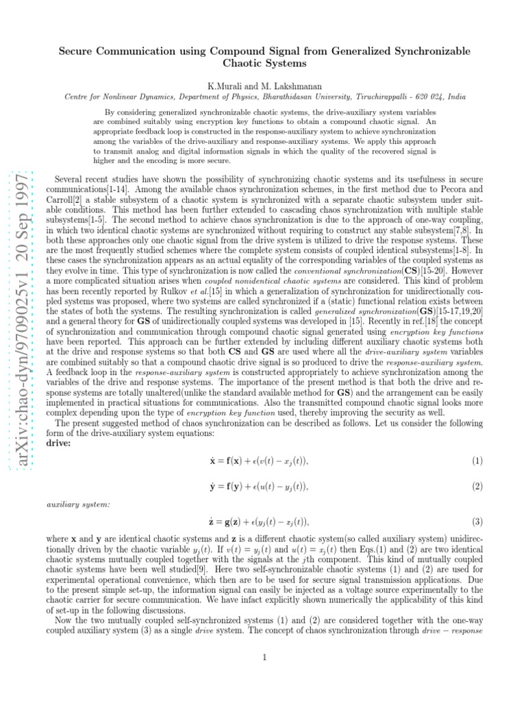 Secure Communication Using A Compound Signal From | PDF | Chaos Theory | Information Age