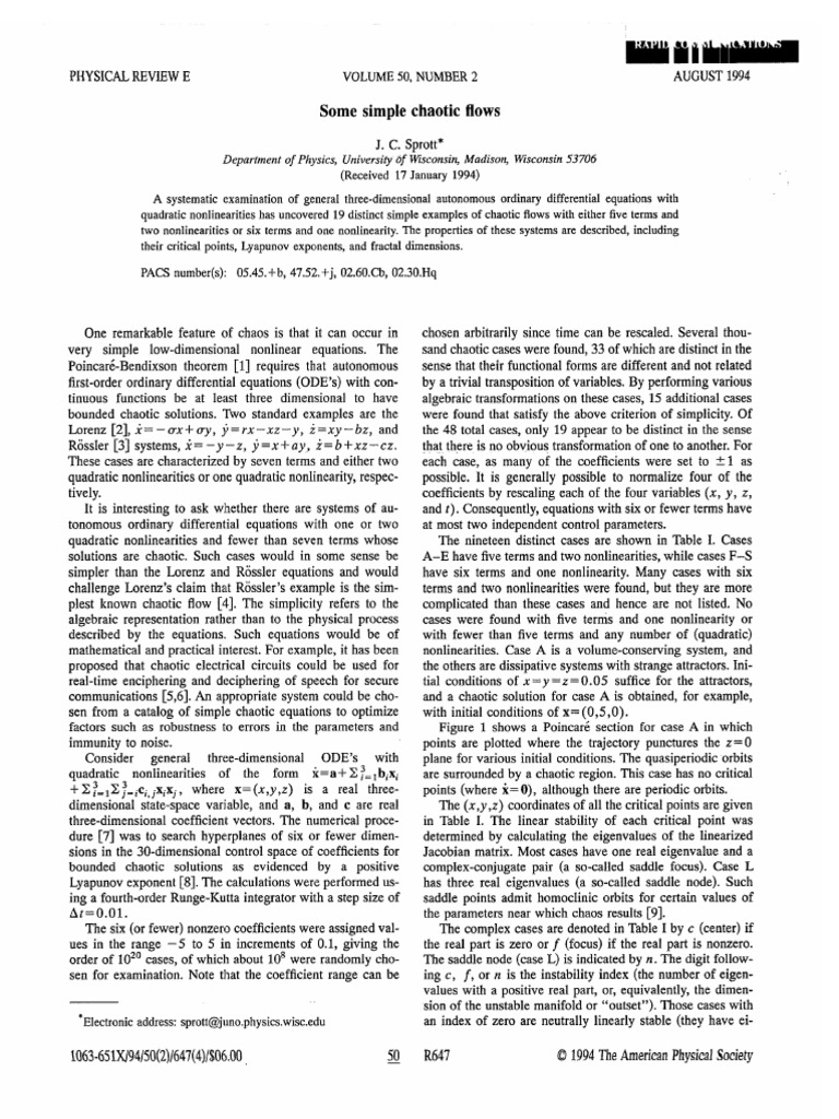 Some Simple Chaotic Flows | PDF