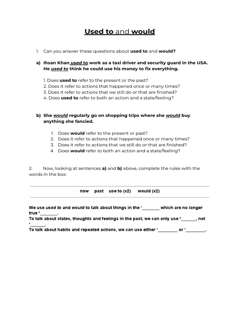 Used To and Would-Questions | PDF | Verb