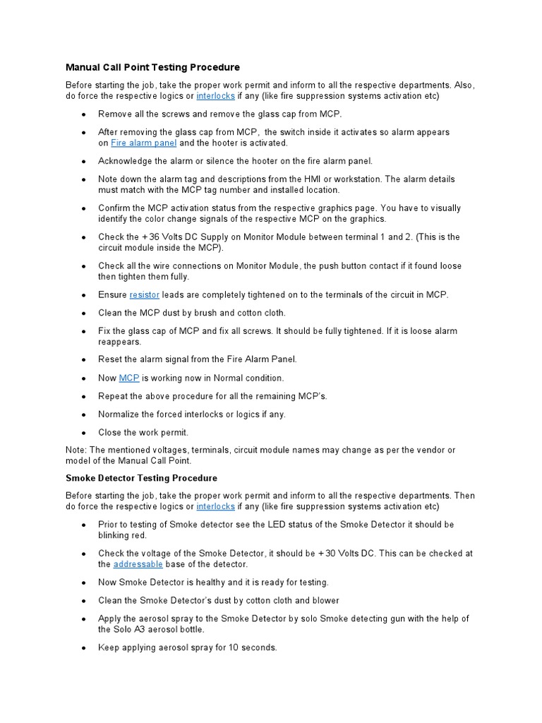Manual Call Point Testing Procedure | PDF | Detector (Radio) | Electricity