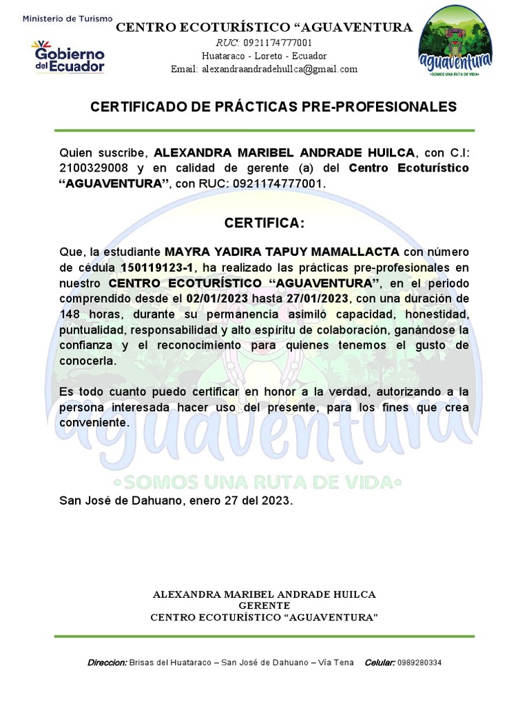Formato Certificado de Prácticas Pre-Profesionales | PDF