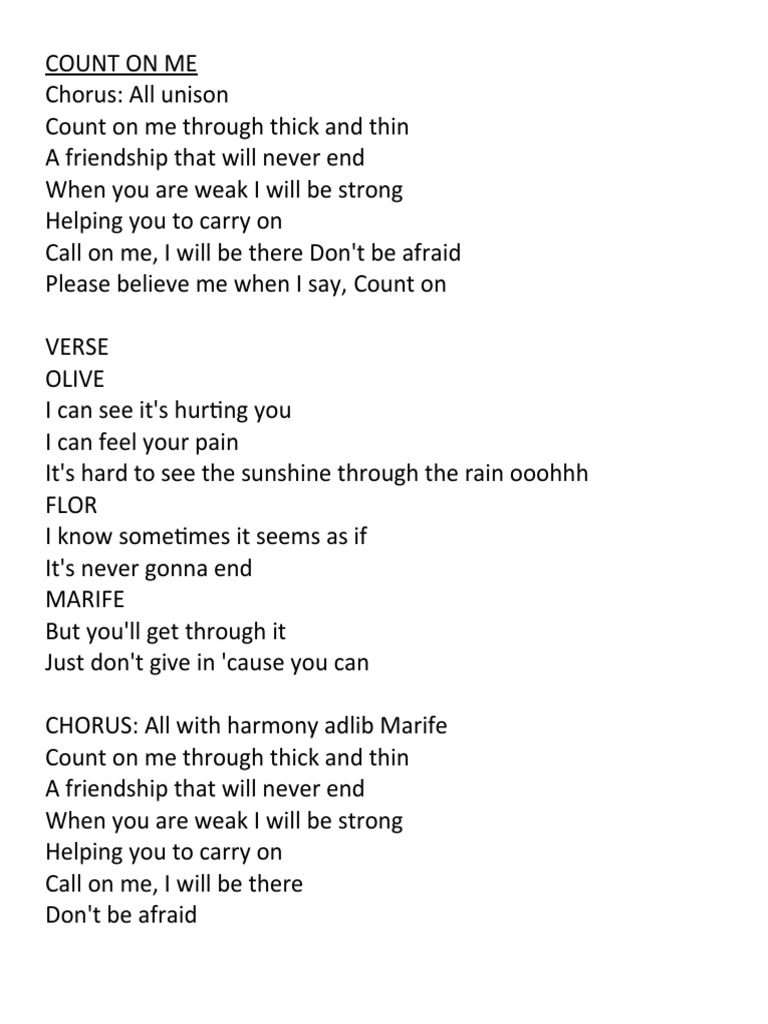 Count On Me Lyrics | PDF | Self-Improvement