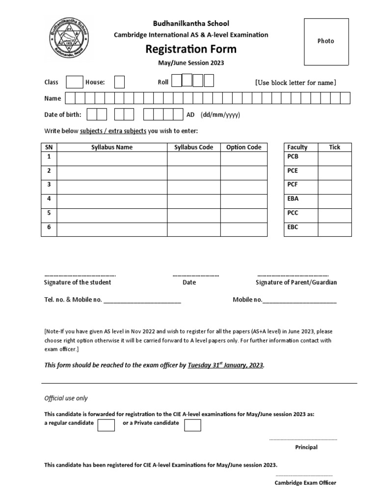 A-Level Registration Form 2023 | PDF | Educational Assessment And ...