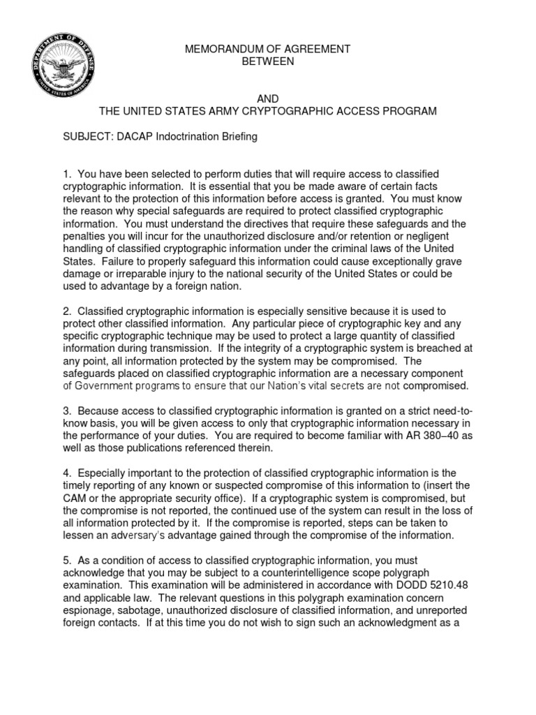 BLANK-DACAP Indoctrination Briefing | PDF | Classified Information ...