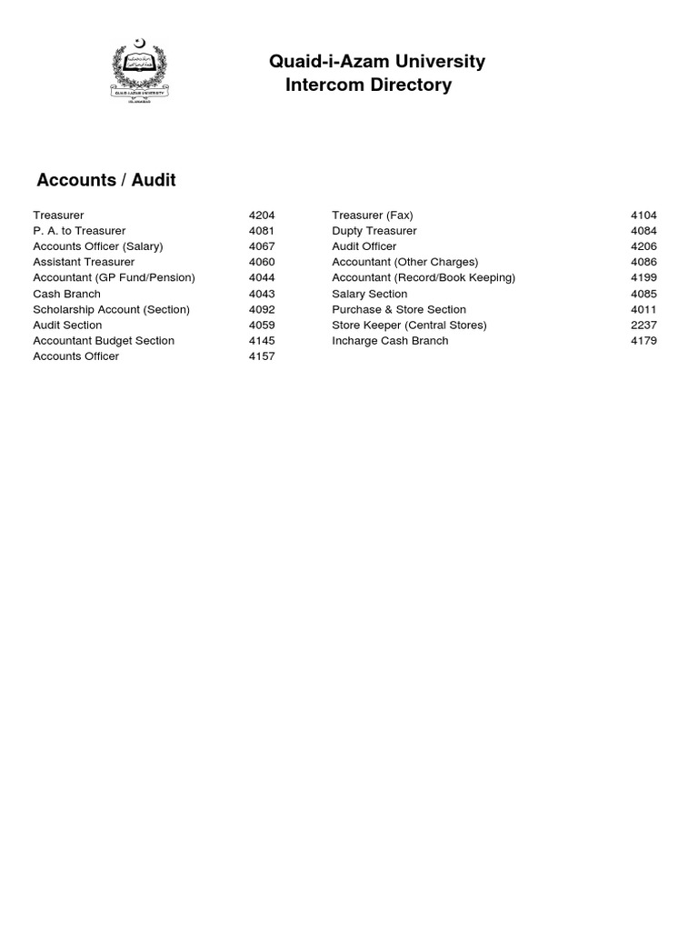 Quaid-i-Azam University Intercom Directory | PDF