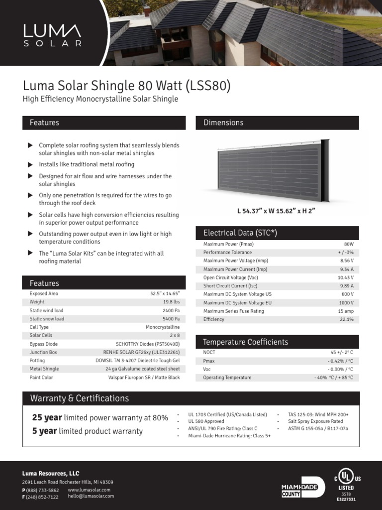 Luma Solar Product Specs | PDF | Solar Cell | Diode