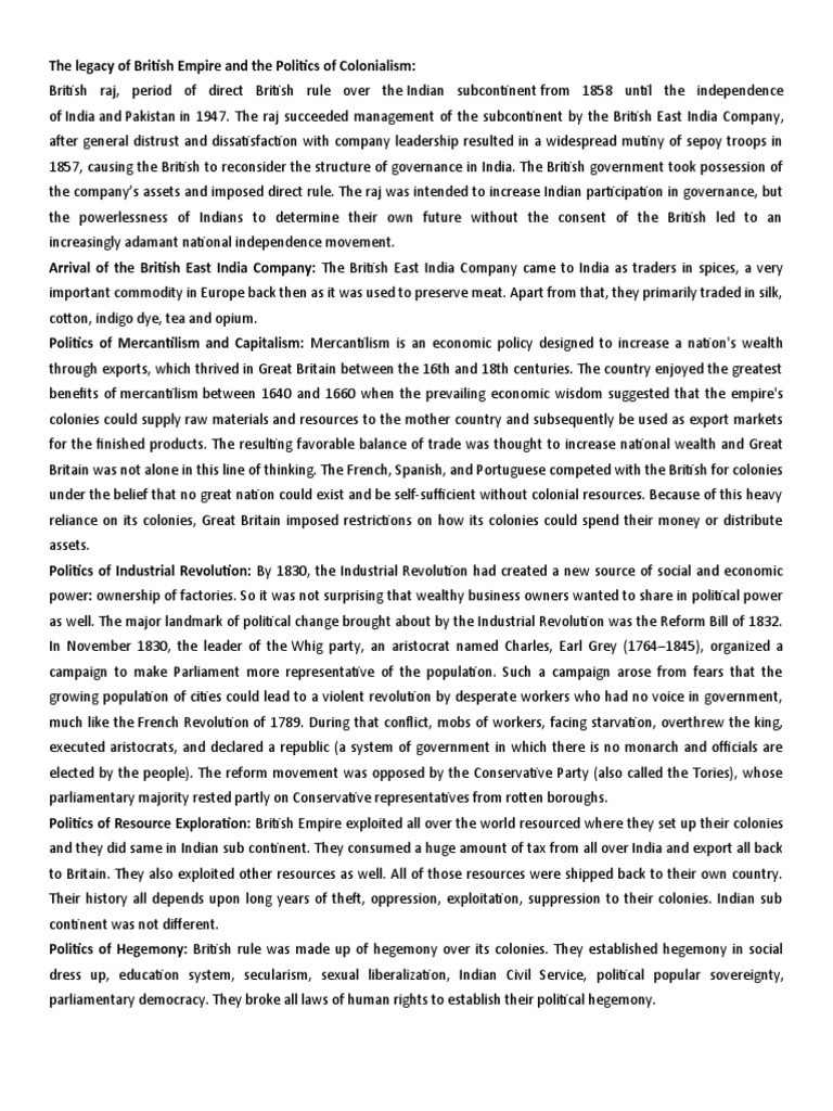The Legacy of British Empire and The Politics of Colonialism | PDF