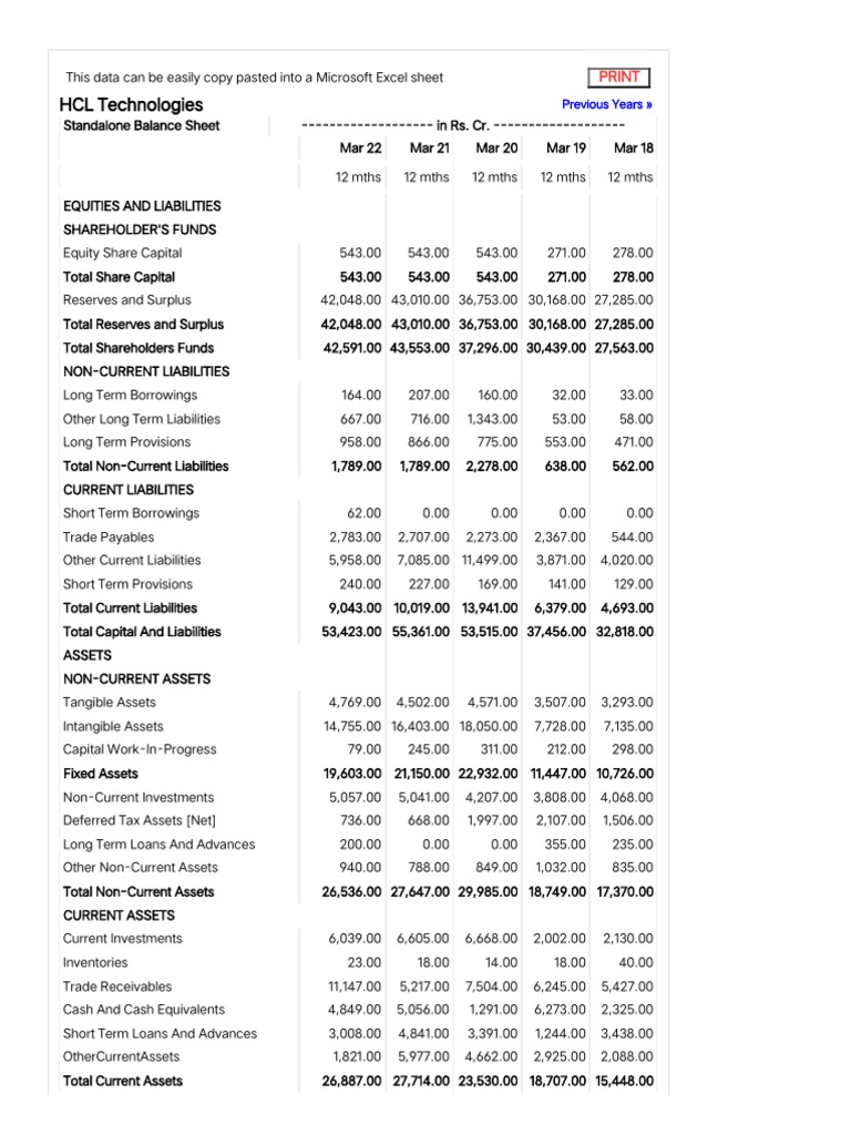 HCL Balancesheet | PDF | Equity (Finance) | Investing