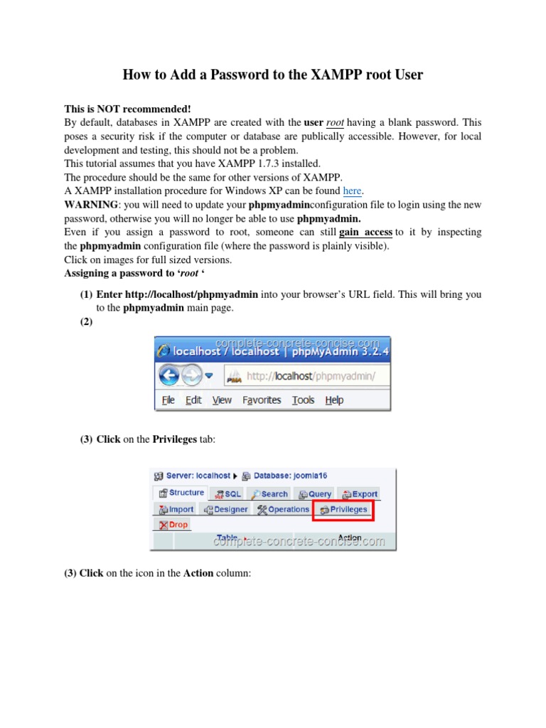 How To Add A Password To The XAMPP Root User | PDF | Password | Superuser
