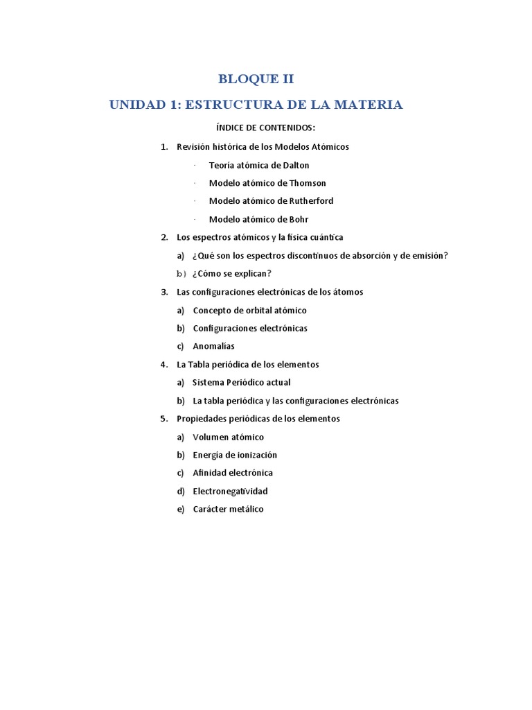 Guión Bloque II. Estructura de La Materia | PDF