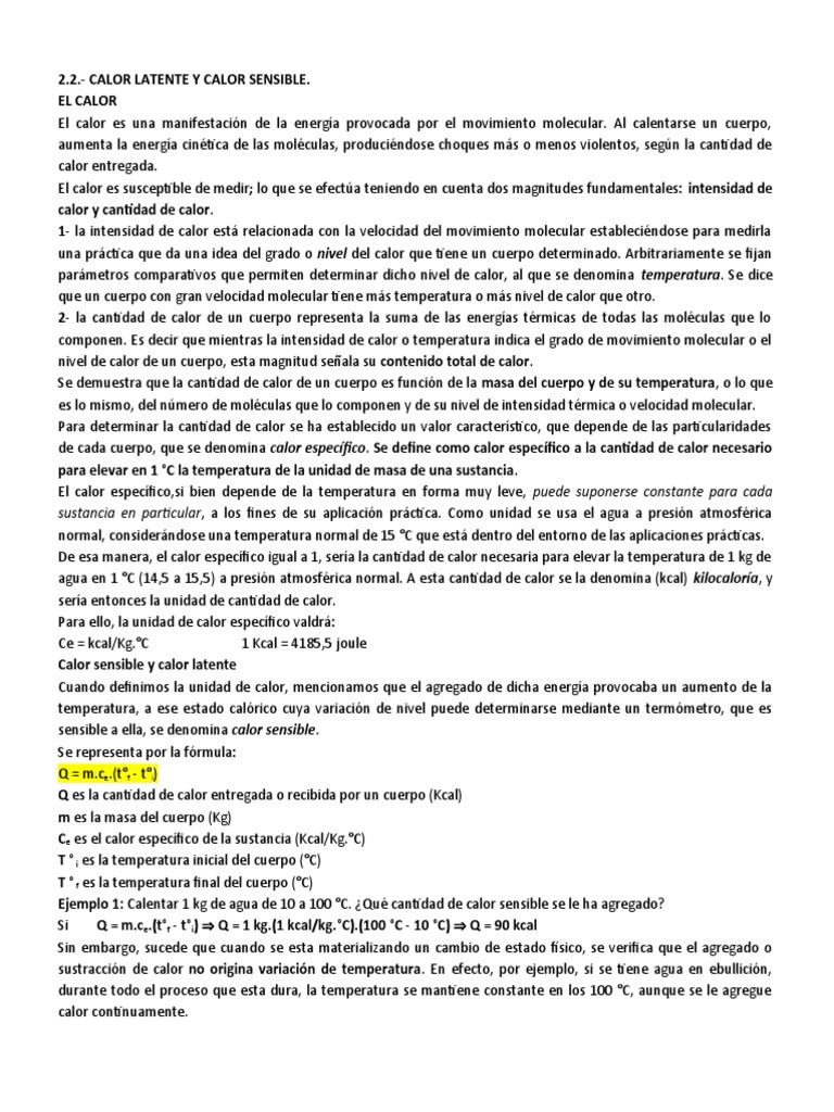 Calor Latente y Sensible: Definiciones | PDF | Calor | Conduccion termica