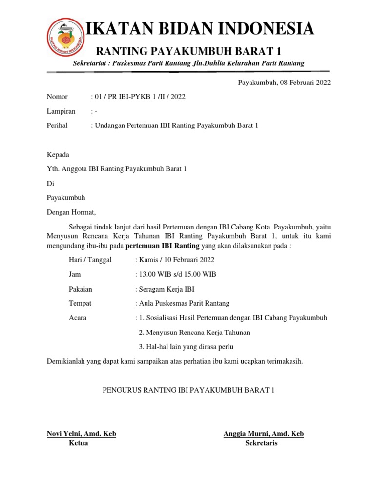 Undangan Rapat Ibi Ranting | PDF