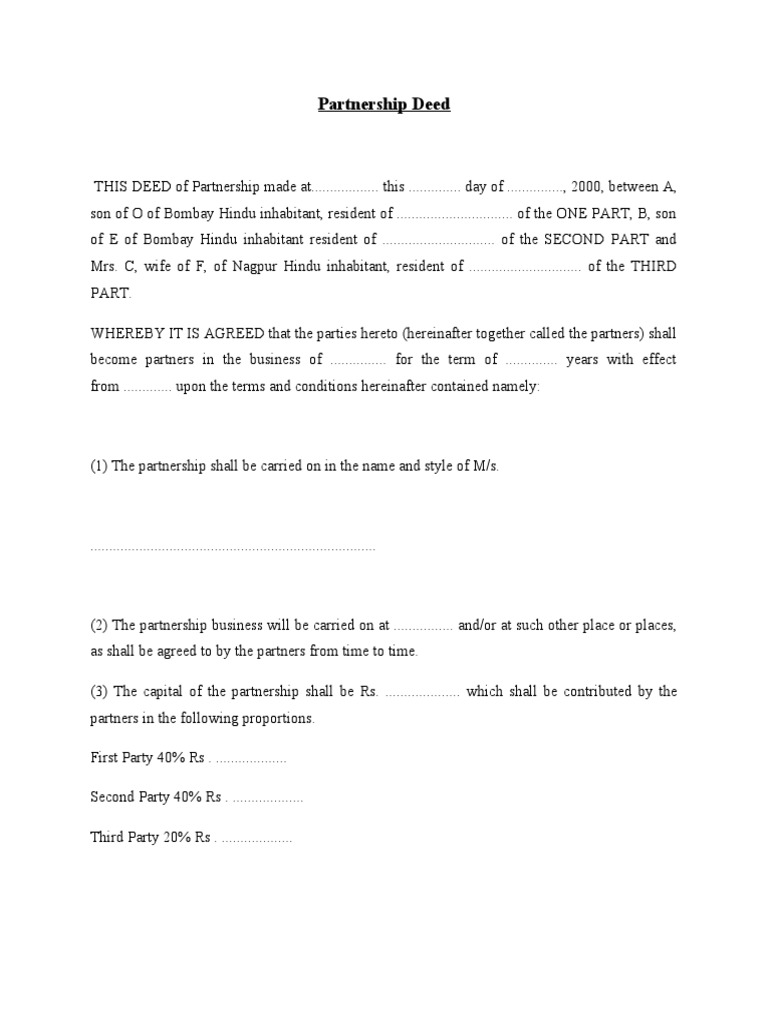 Partnership Deed | PDF | Partnership | Balance Sheet