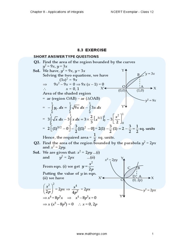 Applications of Integrals Problems | PDF | Integral | Area