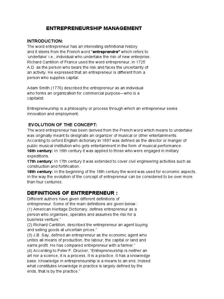 CONCEPT OF ENTREPRENEUR AND ENTREPRENEURSHIP | PDF | Entrepreneurship ...