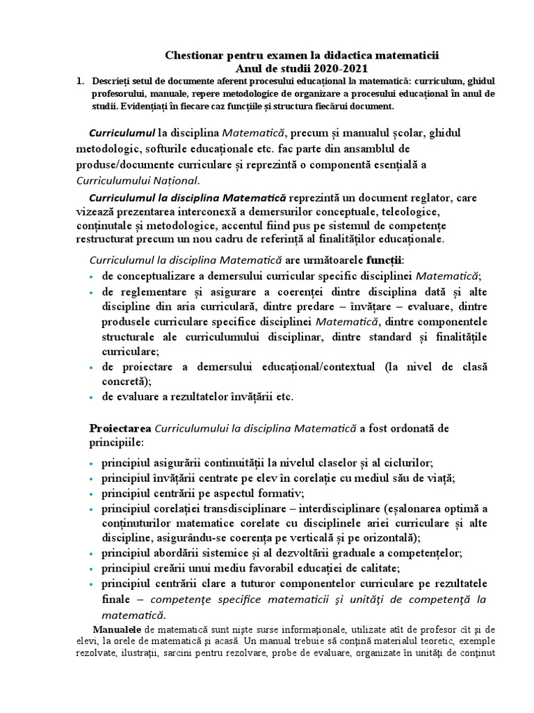 Chestionar Indeplinit Pentru Examen | PDF