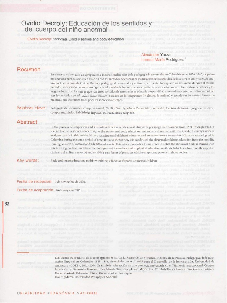 Ovidio Decroly Educacion de Los Sentidos y Del Cue | PDF