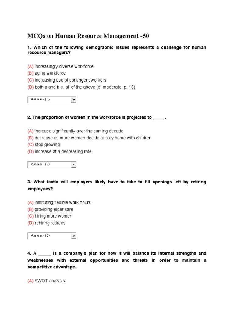 MCQs On Human Resource Management - Smart Vidya GRANTS | PDF ...