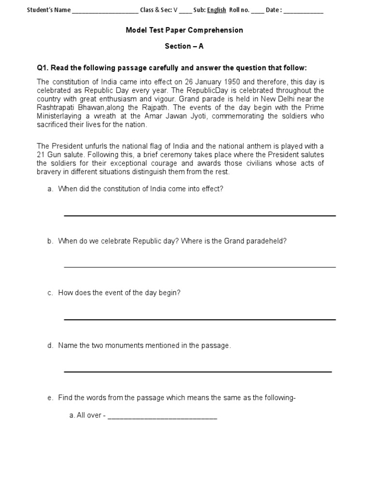 Grade 4 English Model Test Paper | PDF