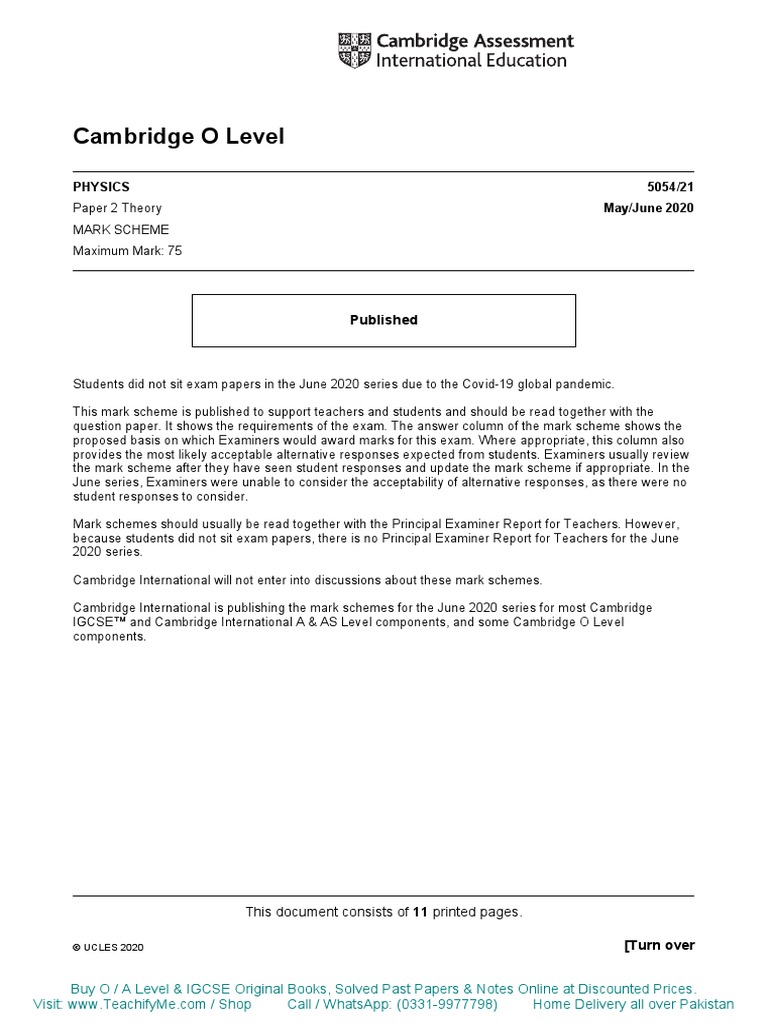 Cambridge O Level: Physics 5054/21 May/June 2020 | PDF | Gamma Ray ...