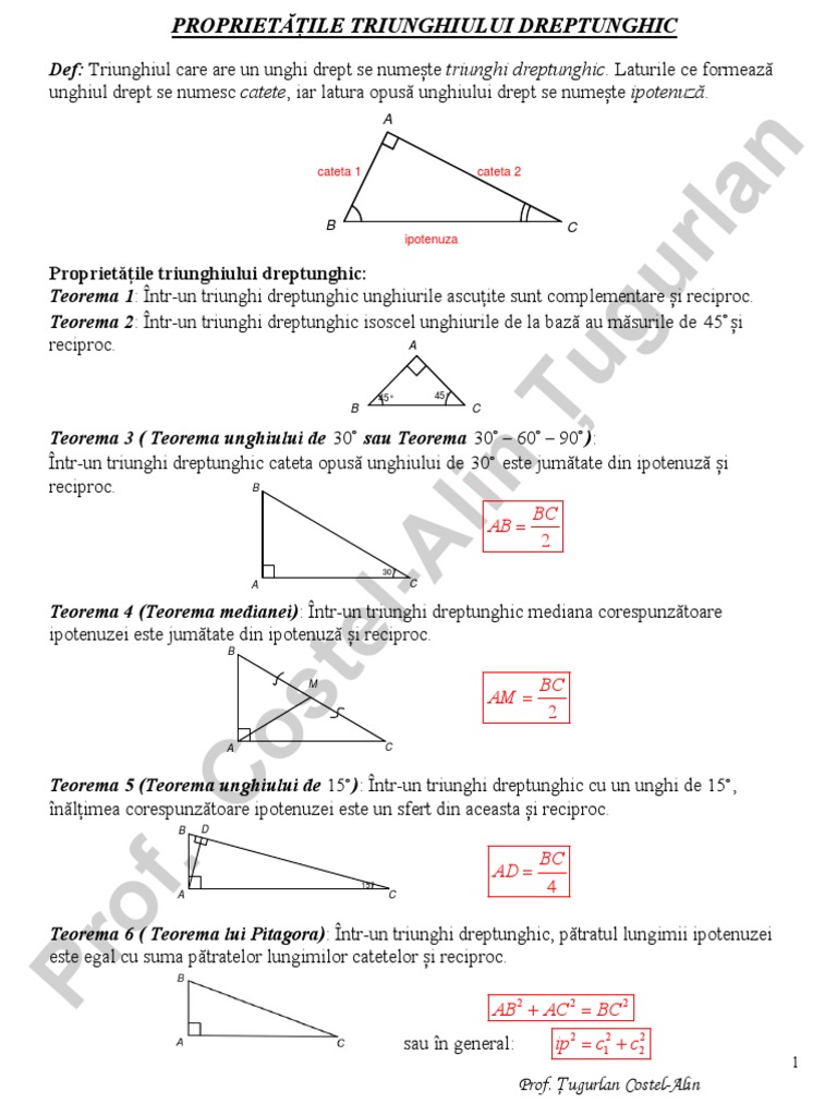 Proprietatile Triunghiului Dreptunghic | PDF
