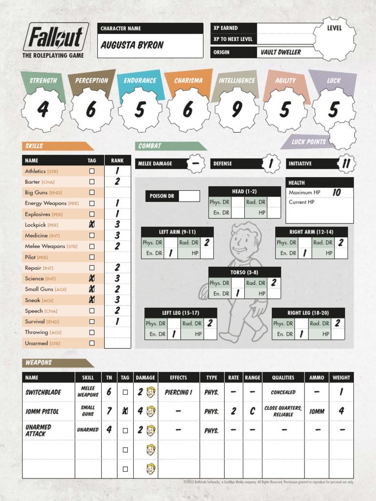 Fallout RPG Pregenerated Characters | PDF