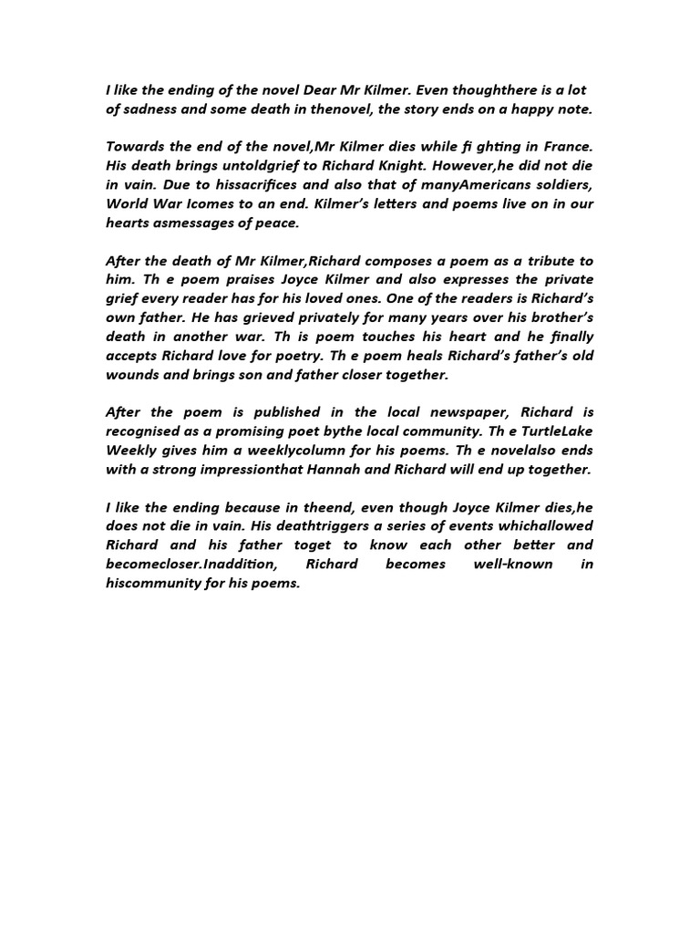 I Like The Ending of The Novel Dear MR Kilmer | PDF | Poetry
