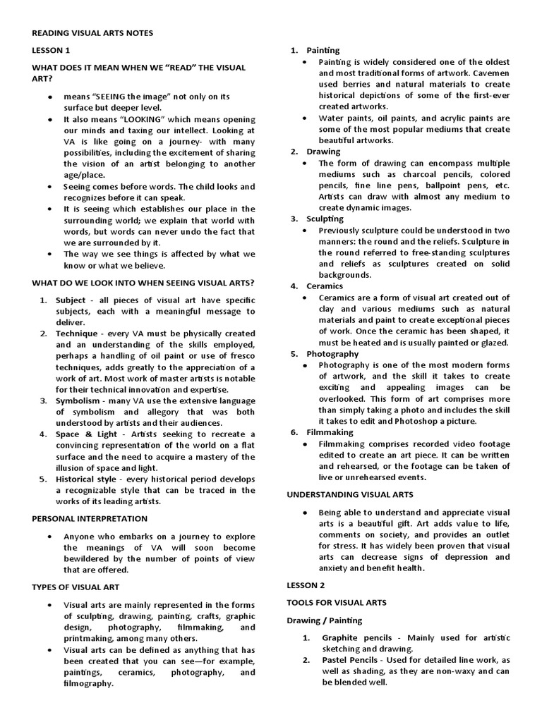 Reading Visual Arts Notes | PDF