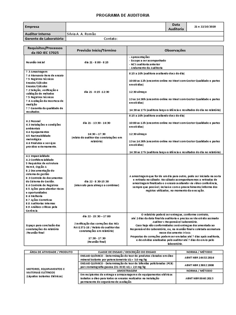 Modelo de Plano de Auditoria ISO IEC 17025 | PDF | Metrologia | Science