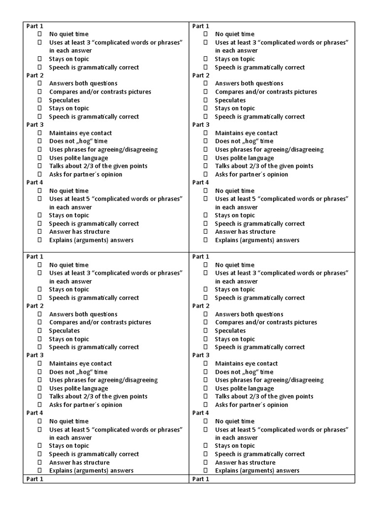 Checklist For CAE Speaking | PDF | Question | Phrase