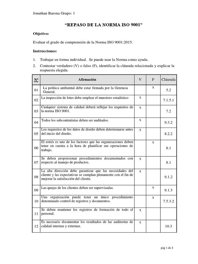 Actividad Iso 9001 G.C | PDF | Calidad (comercial) | Auditoría