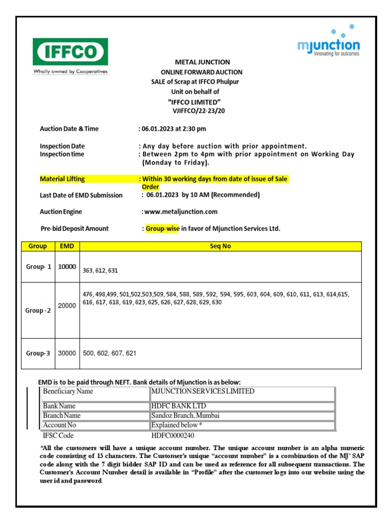 IFFCO Phulpur Scrap Auction Details | PDF | Auction | Arbitration
