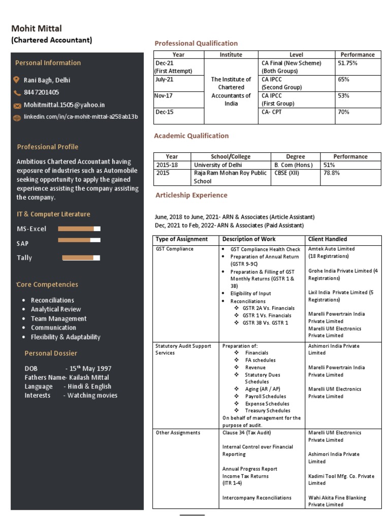 Chartered Accountant Profile & Experience | PDF | Economies | Payments