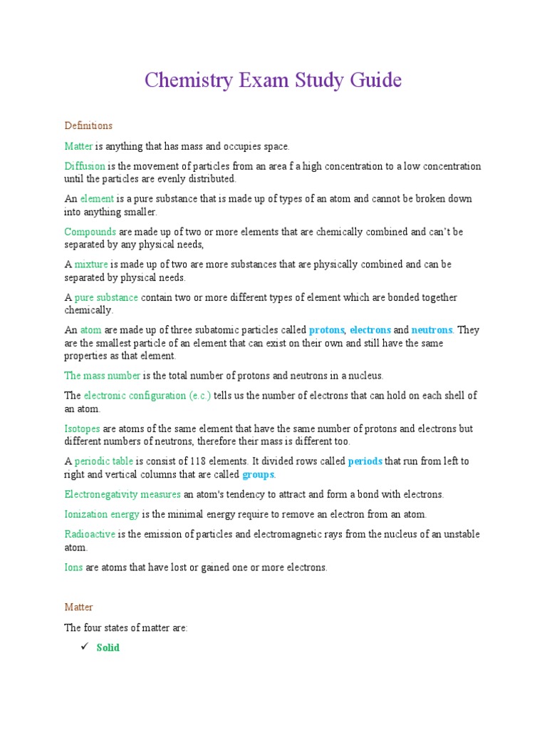 Chemistry Exam Revision | PDF | Ion | Mixture