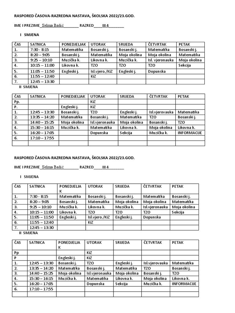 Raspored Časova-Rn Iii 4 | PDF