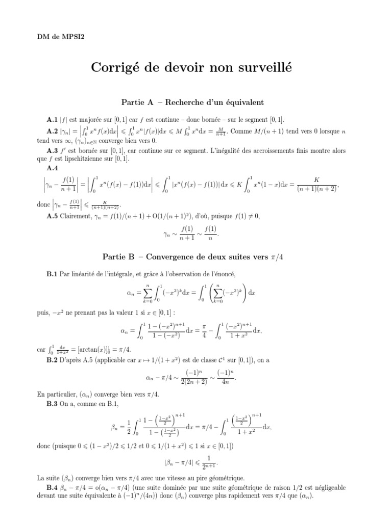 Corrigé DM MPSI2 : Convergence et Suites | PDF | Structures ...
