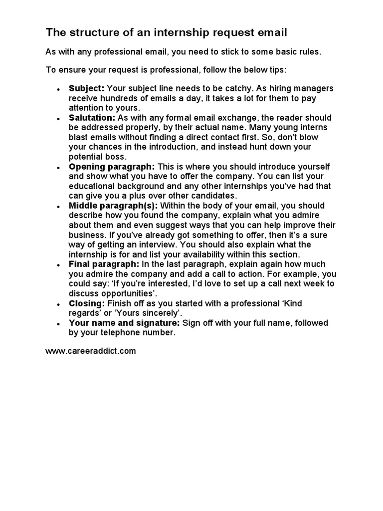 The Structure of An Internship Request Email | PDF