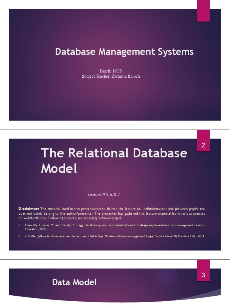 Lecture 6 7 And 8 Relational Model Pdf Relational Database Relational Model