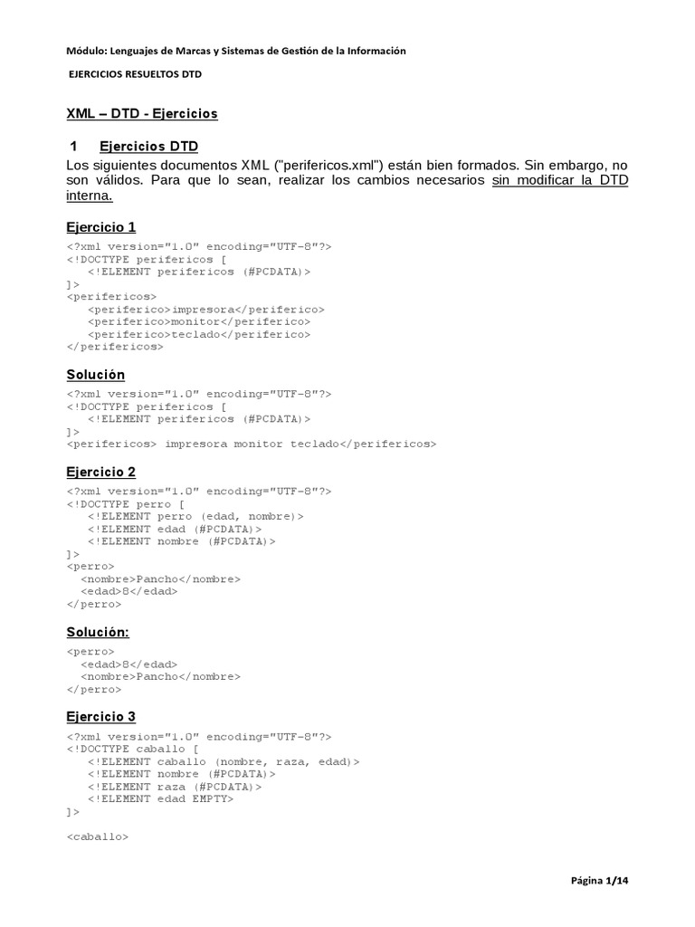 Ejercicios DTD Finales | PDF | Xml | Lenguaje de marcado