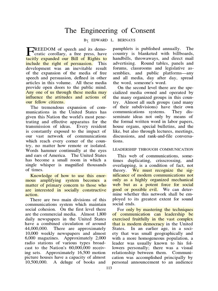 The Engineering of Consent Bernays - 1947 Highlighted | PDF | Attitude (Psychology) | Communication